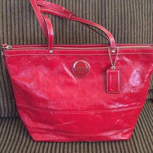 Bags | Authentic Red Patent Leather Coach Bag | Poshmark